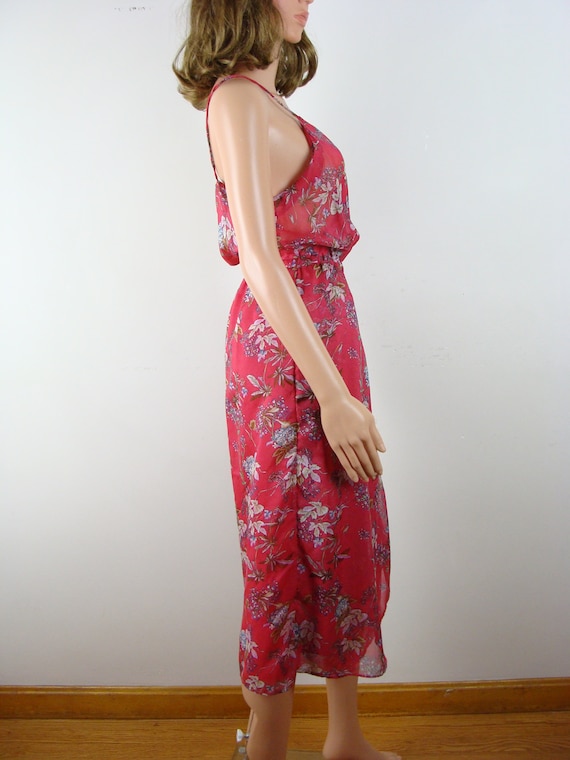 Vintage Sheer Dress 80s Bebe London Bright Floral Pri… - Gem