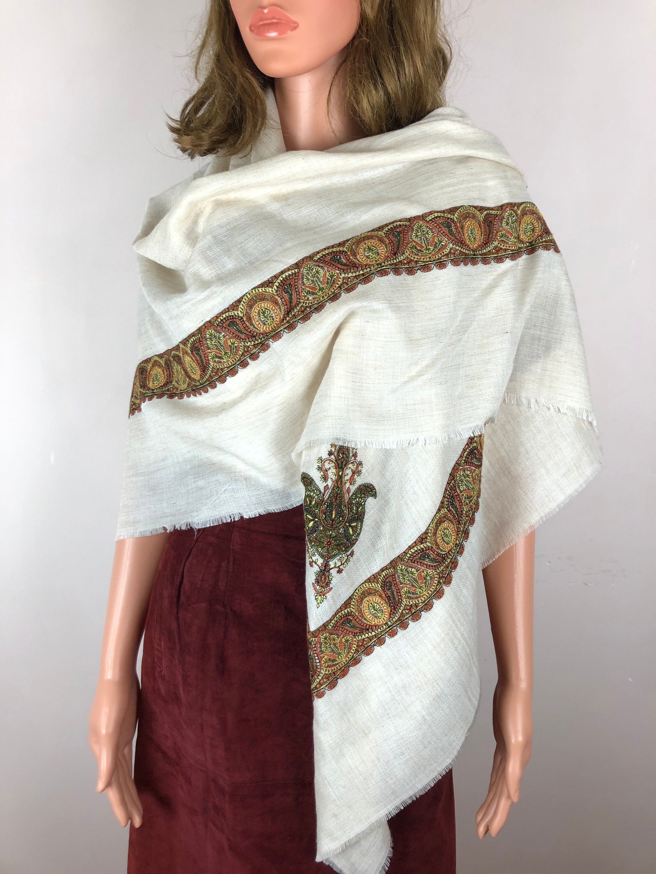 Vintage Hand Embroidered Shawl Wrap Kashmiri Sozni Super Soft Pashmina ...