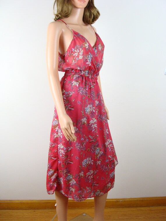 Vintage Sheer Dress 80s Bebe London Bright Floral Pri… - Gem
