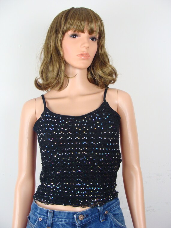 Y2K Crop Top, 2000s Glitter Top, Black Sparkly Tank … - Gem