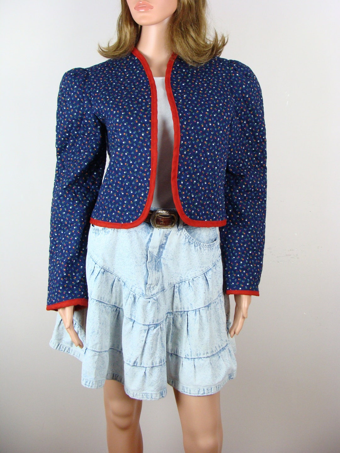 Vintage Quilted Jacket 1970s Calico Ditsy Floral Open Front Bolero ...