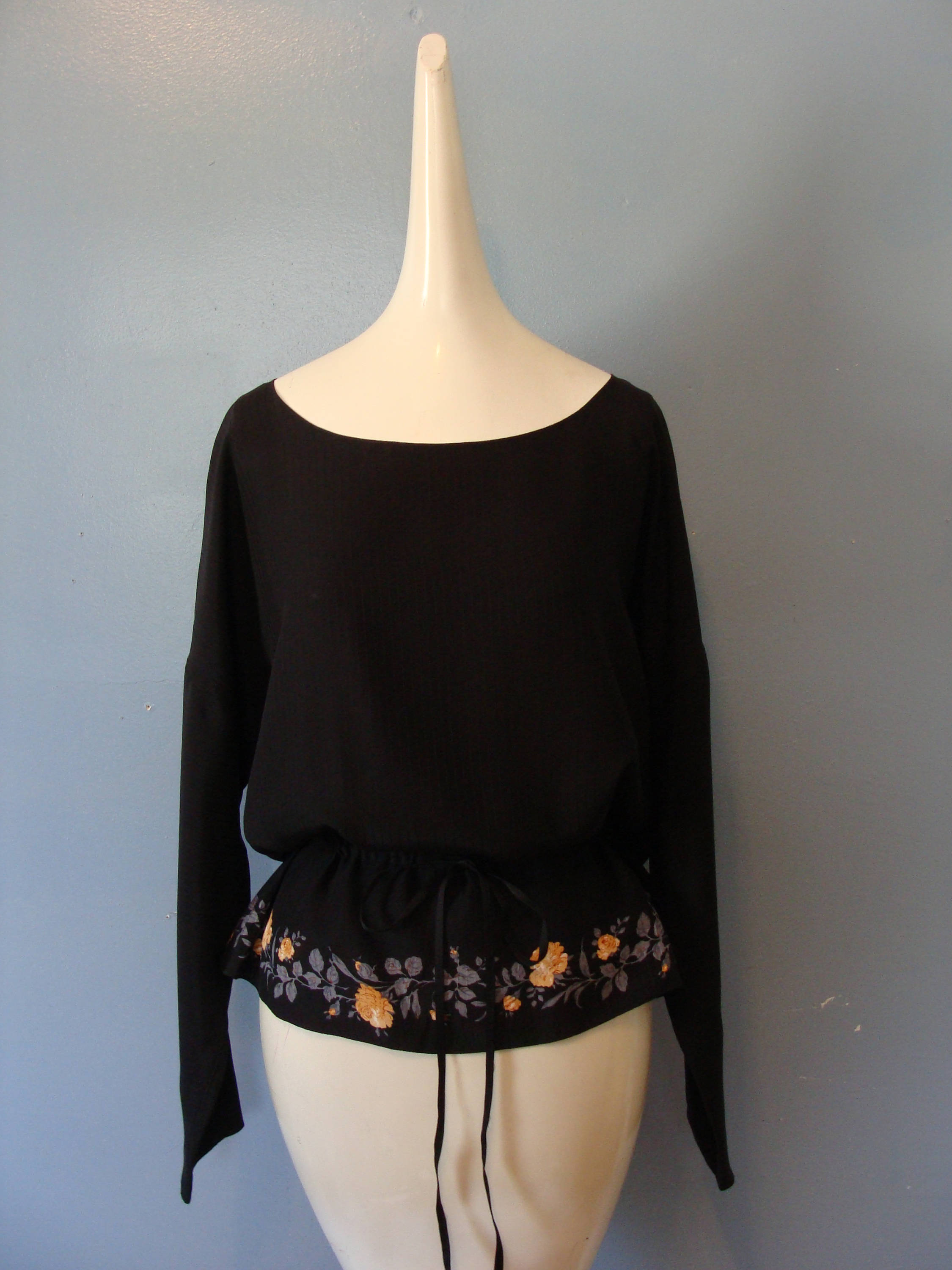 Vintage Geoffrey Beene 70's Peasant Top Floral Trim Drawstring Waist ...