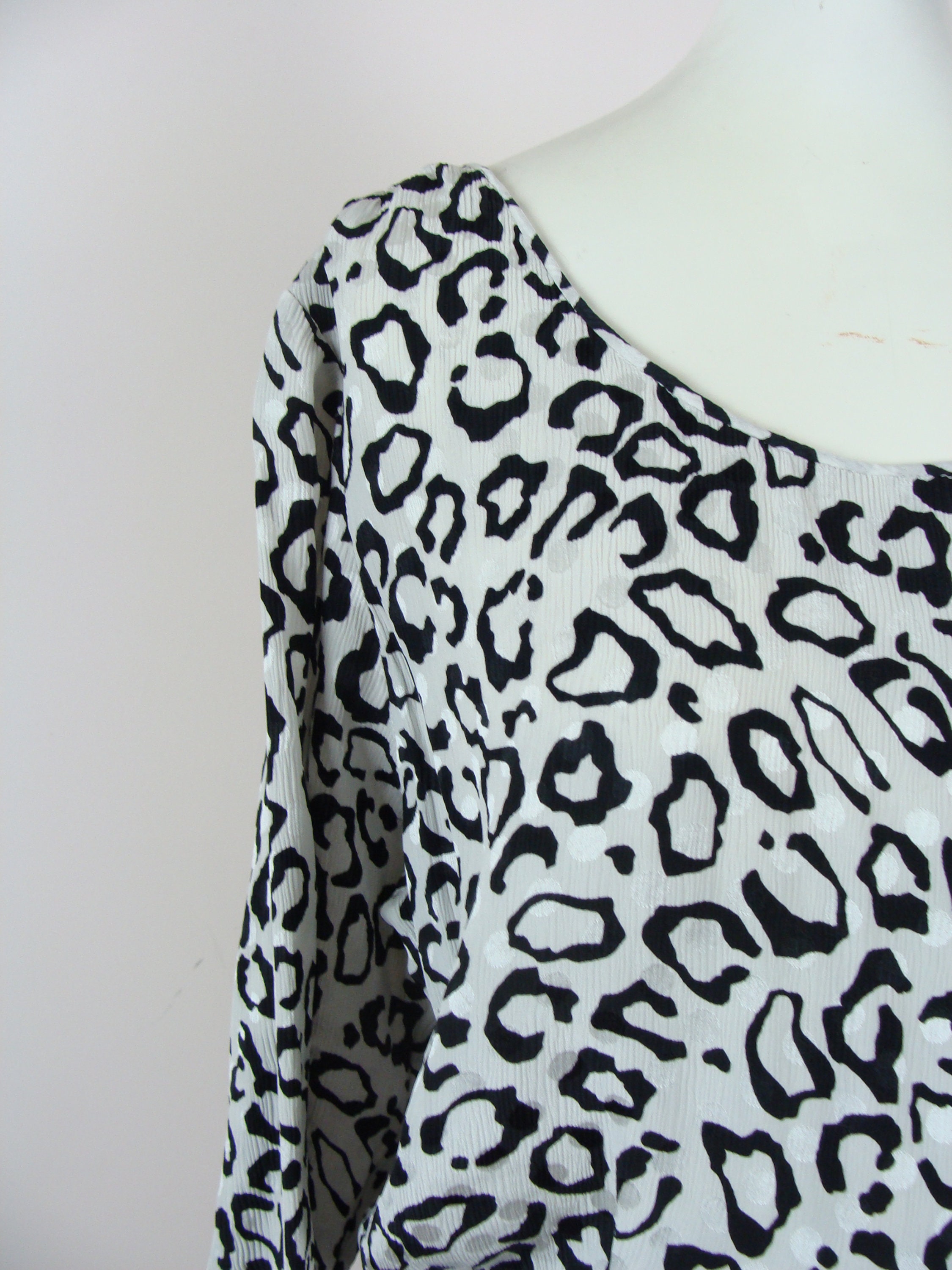 Vintage Leopard Print Top 70s Animal Print Black White | Etsy