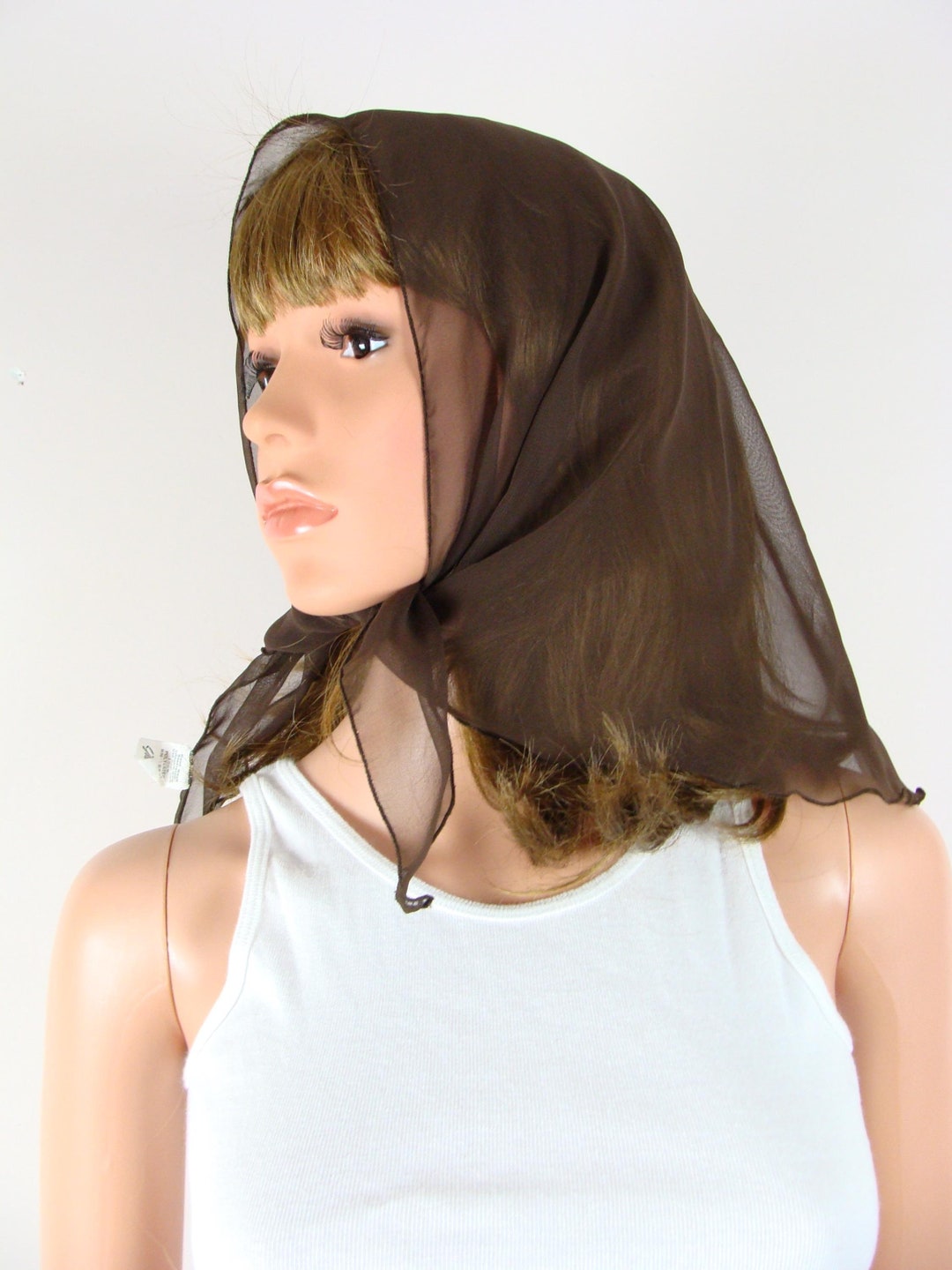 Vintage Sheer Scarf Glentex 60s Brown Chiffon Triangle Head Scarf ...