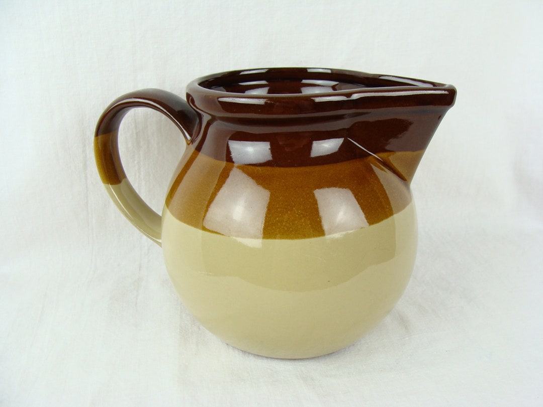Vintage Stoneware Pitcher 70s Brown Stripe Earthtones Glazed Stoneware ...