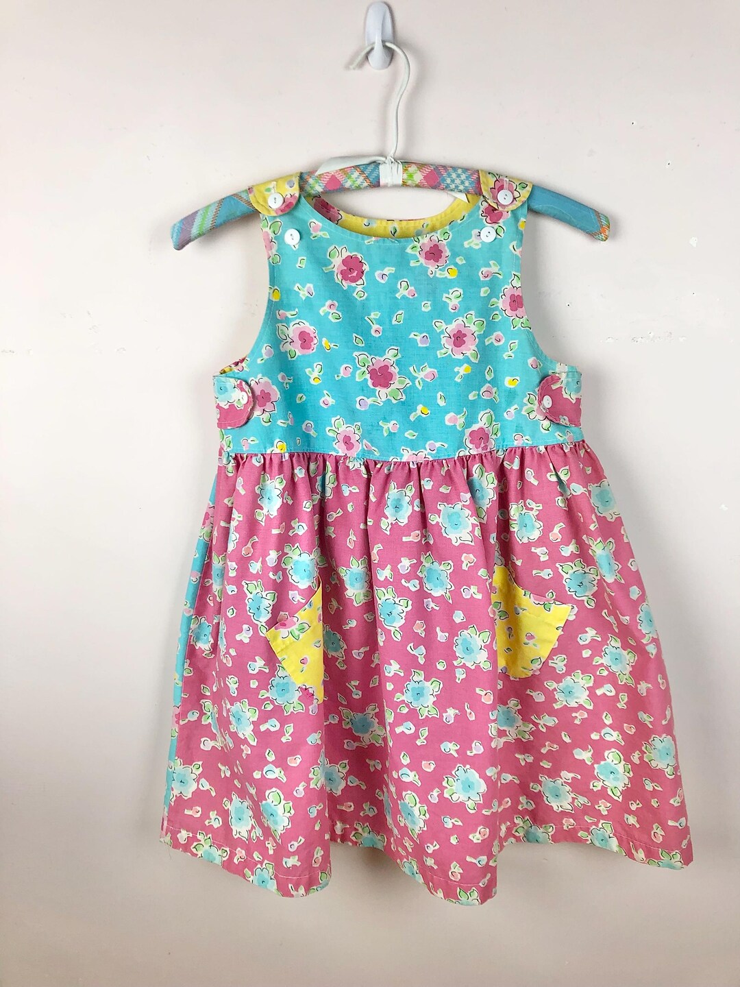 Vintage Girl's Osh Kosh Dress 90s Patchwork Floral Print Jumper Dress ...