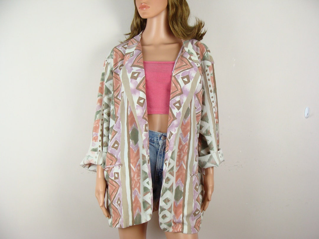Vintage Oversized Blazer 90s Southwestern Printed Jacket Lightweight ...
