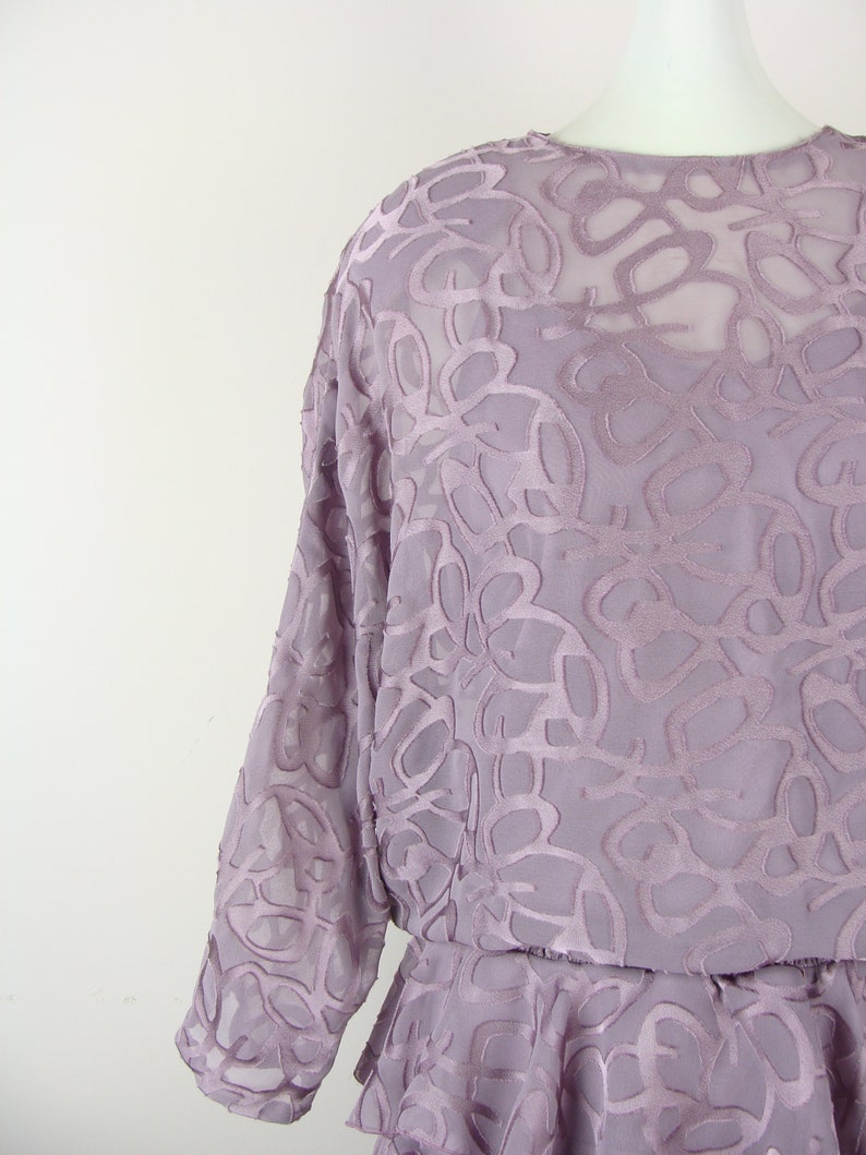 Vintage Ruffle Dress 80s Sheer Batwing Sleeve Tiered Skirt Lavender ...