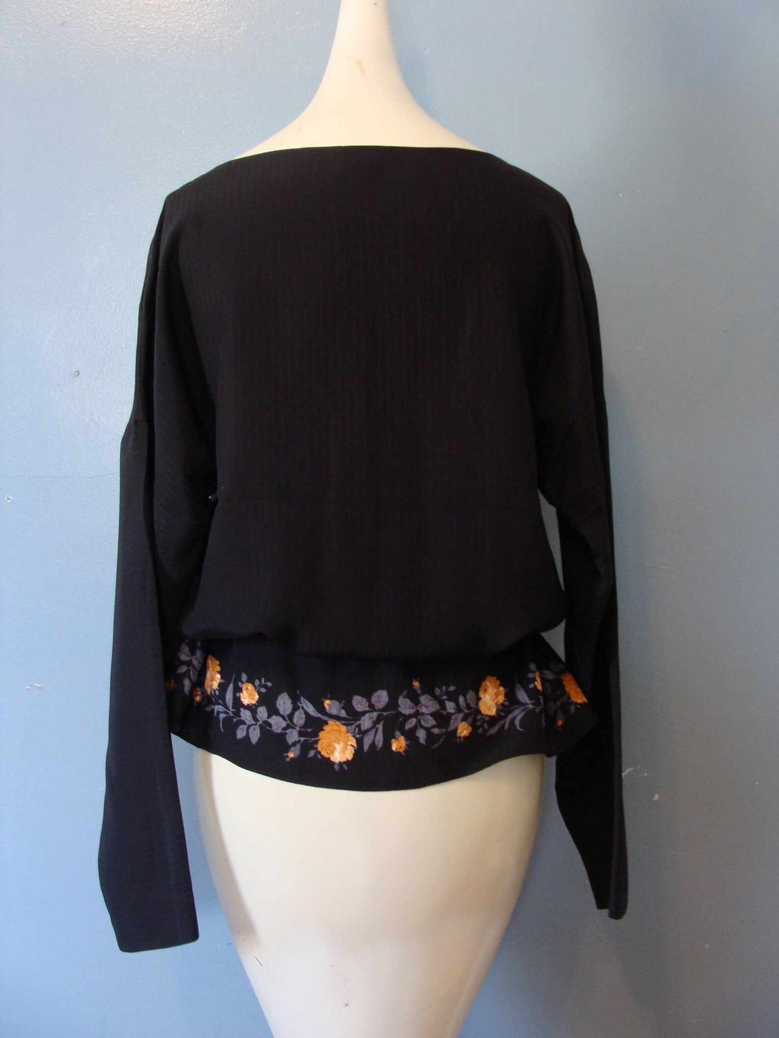 Vintage Geoffrey Beene 70's Peasant Top Floral Trim Drawstring Waist ...