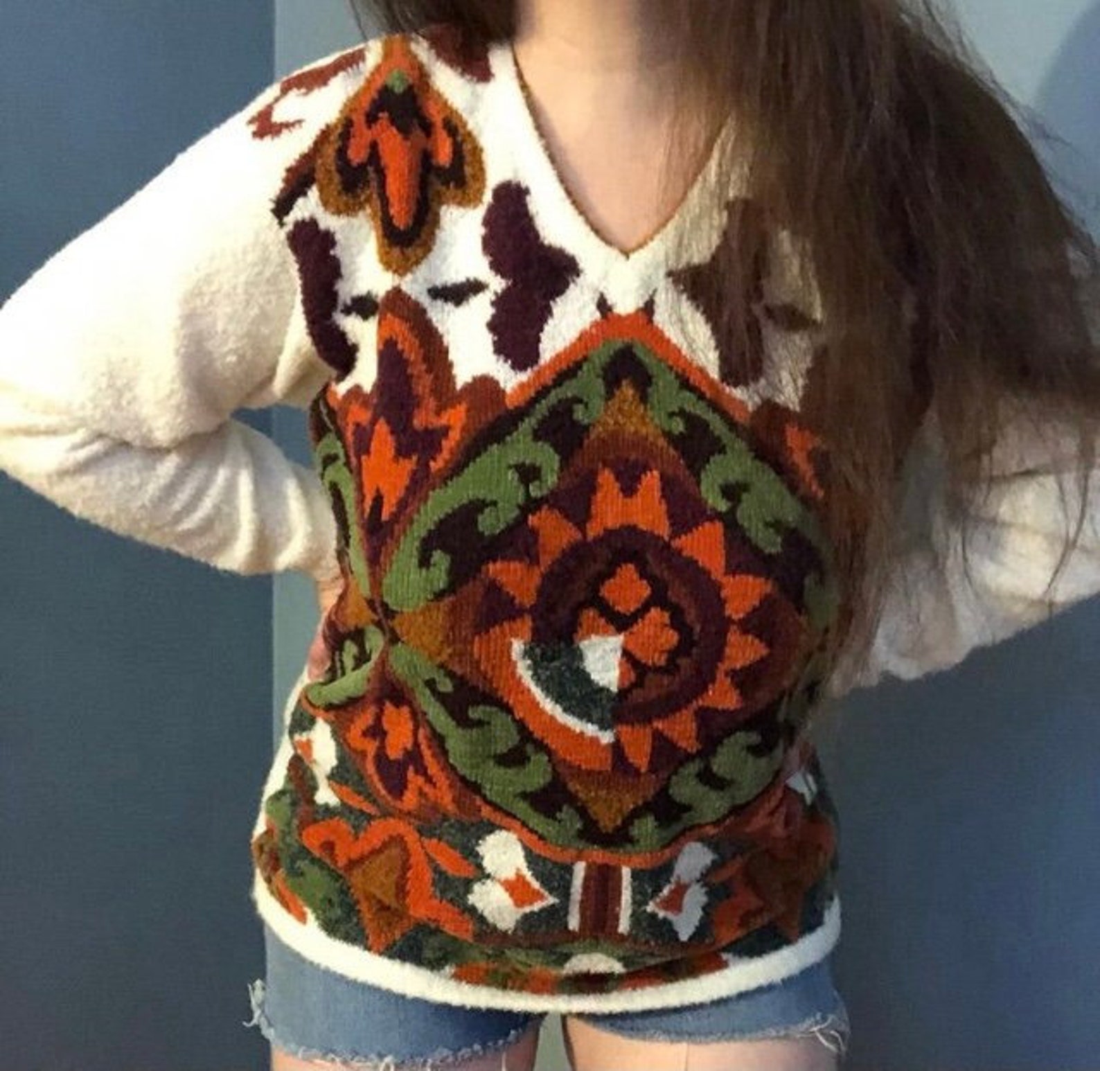Vintage Sweater 80s Carducci 90s Chenille Colorful Flowers - Etsy