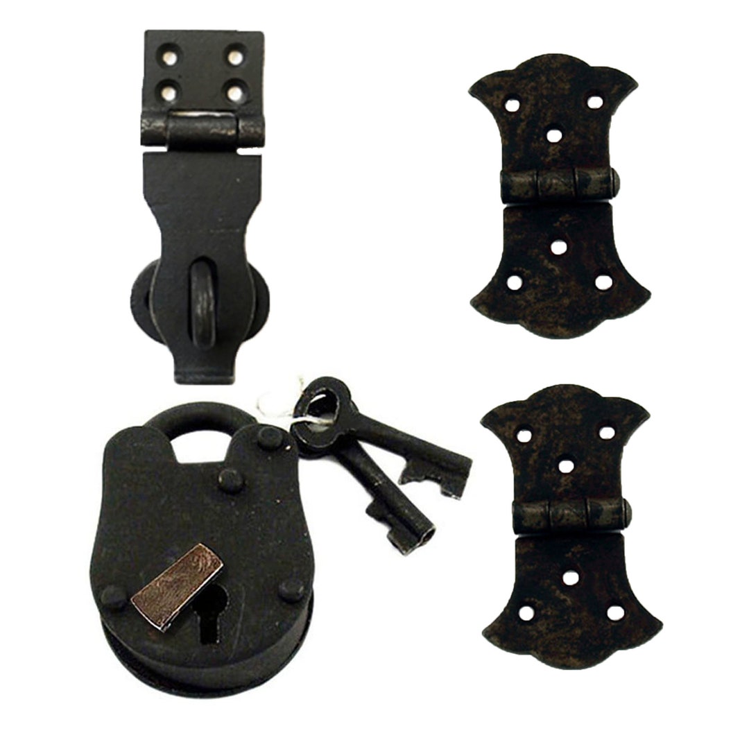 Cast Iron Lock and Keys, Latch and Hinge Set - 6 Piece Iron Lock Kit ...