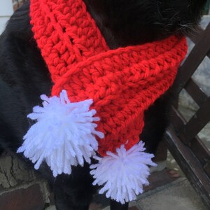 Santa Scarf for Dog — Red Dog Scarf With Pom Poms — Red Dog Scarf ...