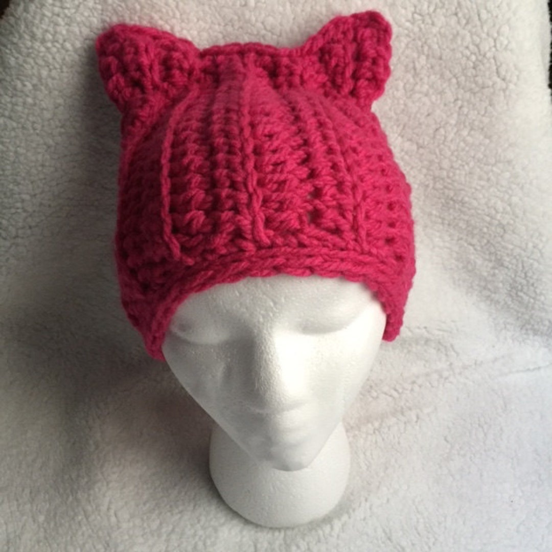 Pink Cat Hat, Hot Pink Cat Beanie, Pink Crochet Hat, Hot Pink Hat, Pink ...