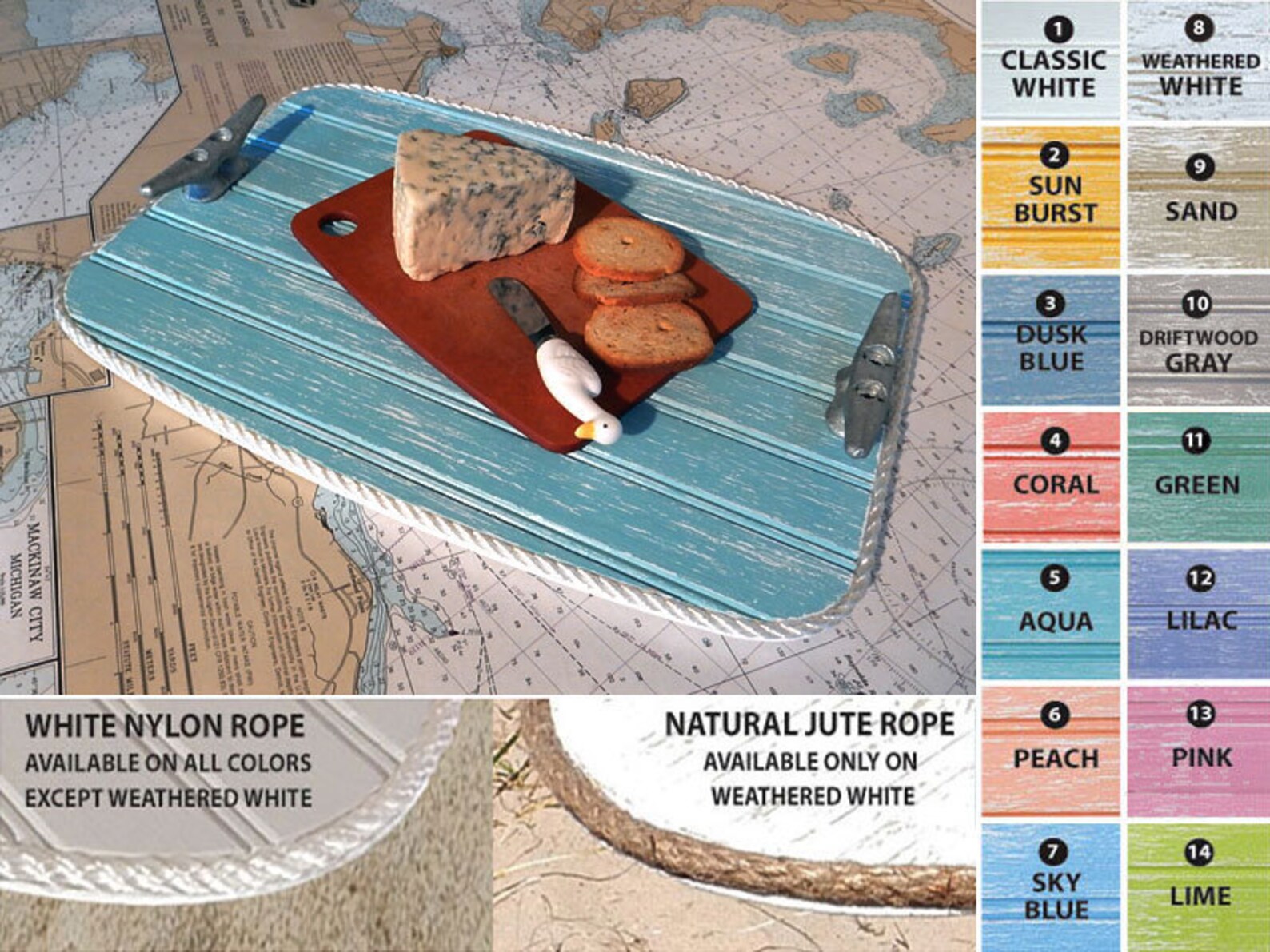 Wood Serving Tray Beverage Tray Galvanized Boat Cleat - Etsy