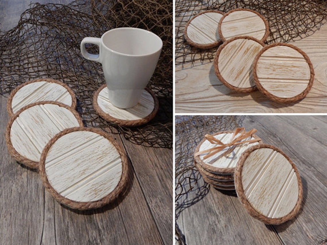 Cup Coasters Round Table Drink Coasters Weathered White | Etsy
