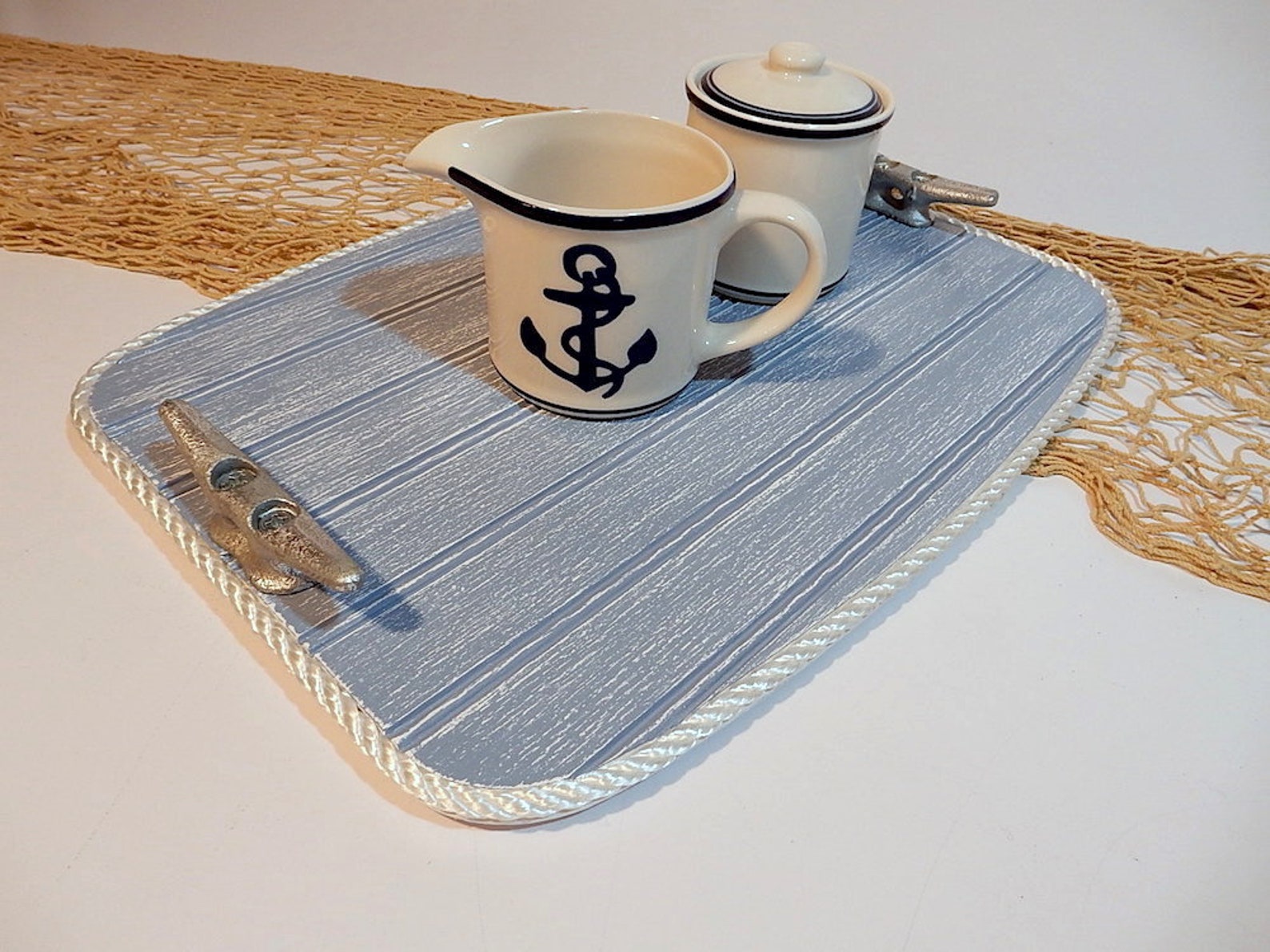Wood Serving Tray Beverage Tray Galvanized Boat Cleat - Etsy