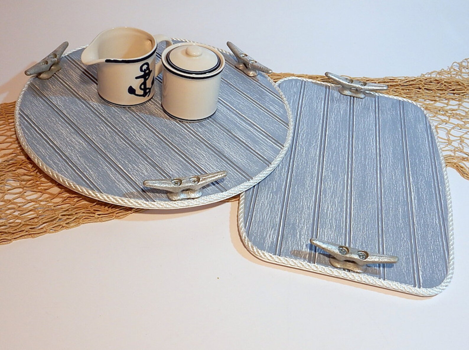 Wood Serving Tray Beverage Tray Galvanized Boat Cleat - Etsy