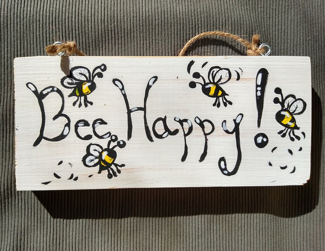 Rustic Upcycled Bee Happy Wooden Sign - Etsy