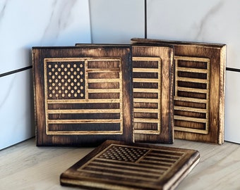 American Flag Handcrafted Rustic Coaster Set, American Reclaimed Wood ...