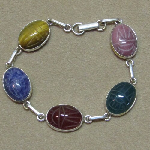 Multi-color Genuine Stone Sterling Silver Scarab Bracelet - Etsy