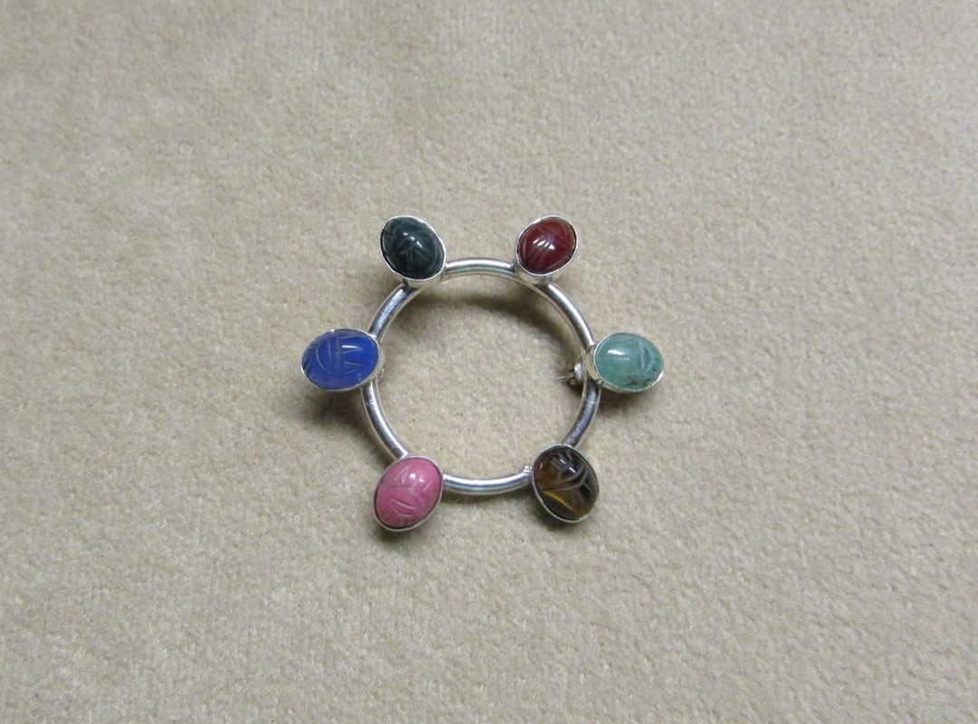 Multi Colored Circle Pin in Genuine Scarabs and Sterling Silver - Etsy
