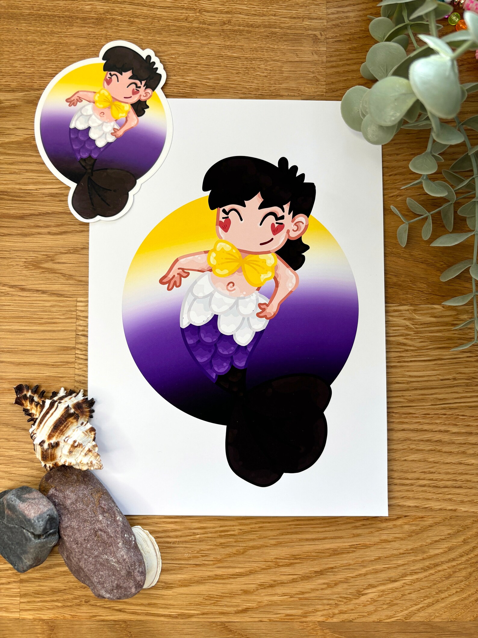 Pride Mermaid A5 Print, Non Binary Art, Original Art Print, Modern ...