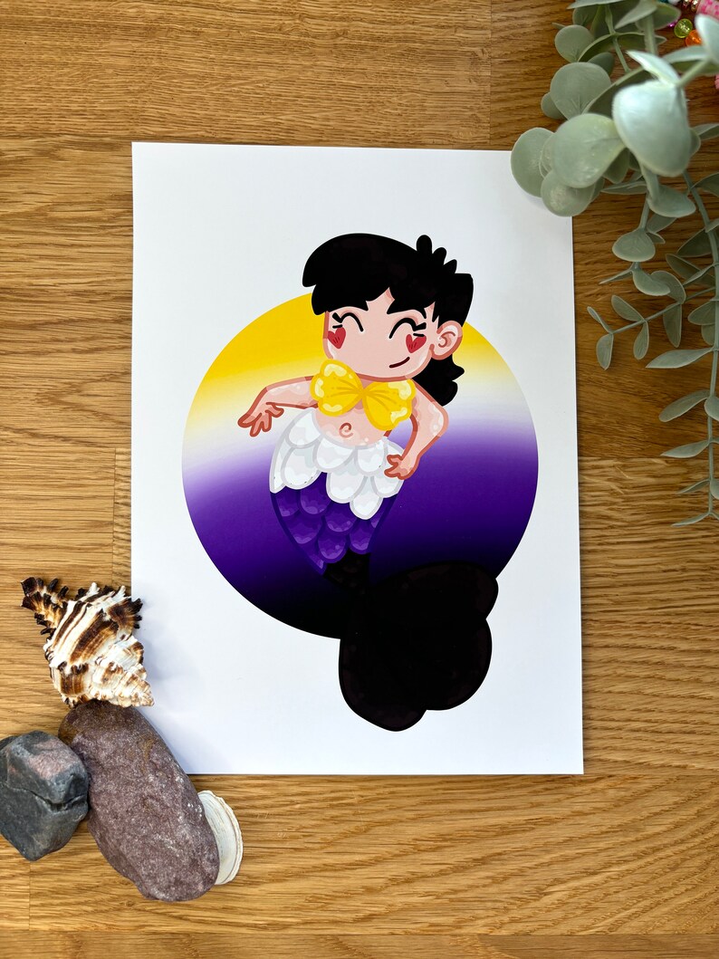 Pride Mermaid A5 Print, Non Binary Art, Original Art Print, Modern LGBTQ Gift, Rainbow Flag ...