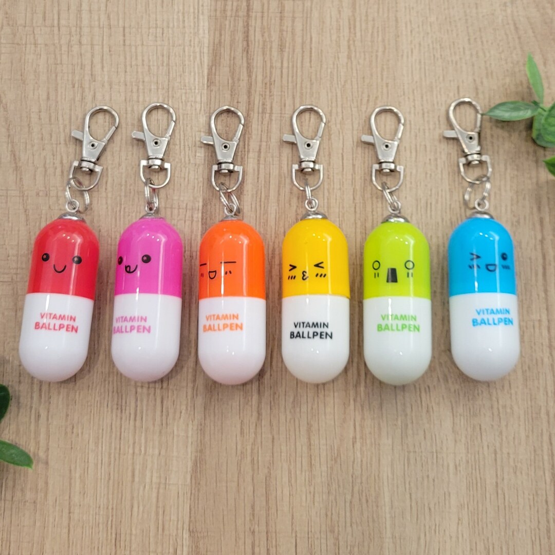 Happy Pill Mini Pen, Chunky Mini Ink Pen, Kawaii Badge Reel Clip on Pen ...