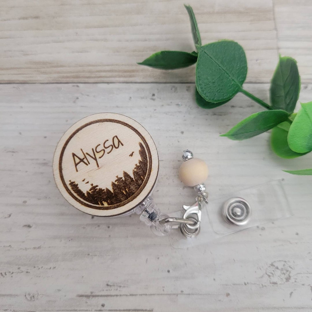 Trees and Mountains Badge Reel, Wooden Badge Reel, Laser Cut Badge Reel ...