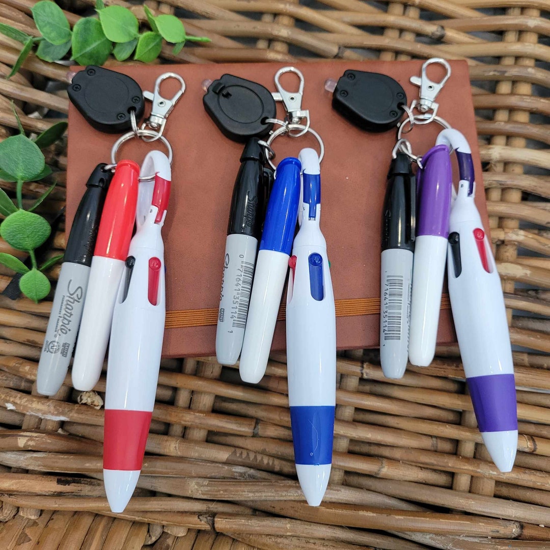 Mini 4 Color Ink Pen Dry Erase and Permanent Marker Badge Reel Clip on ...