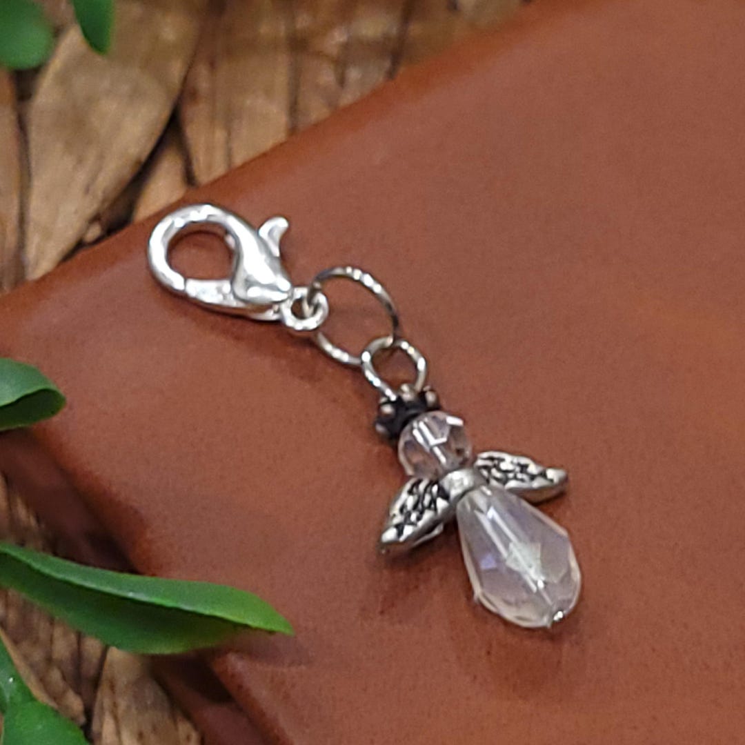 Glass Angel Clip-on Badge Reel or Phone Charm , Glass Bead Charm, Badge ...