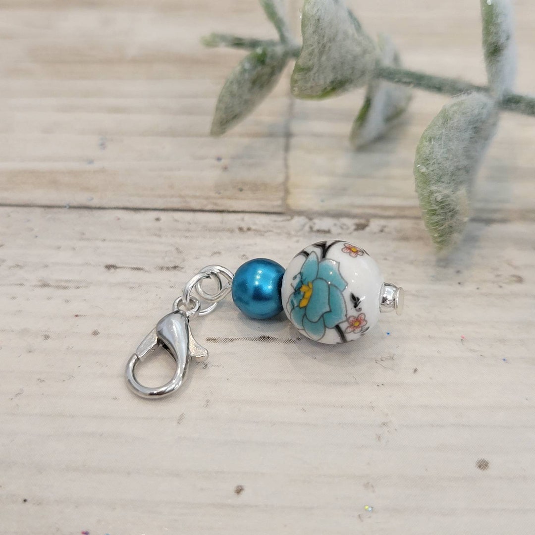 Blue and Brown Glass Bead Badge Reel or Phone Charm, Bead Charm, Badge ...