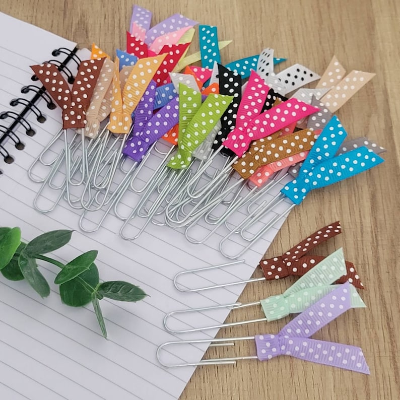 Polka Dot Ribbon Planner Clips: Colorful Grosgrain Paperclips, 3 ...