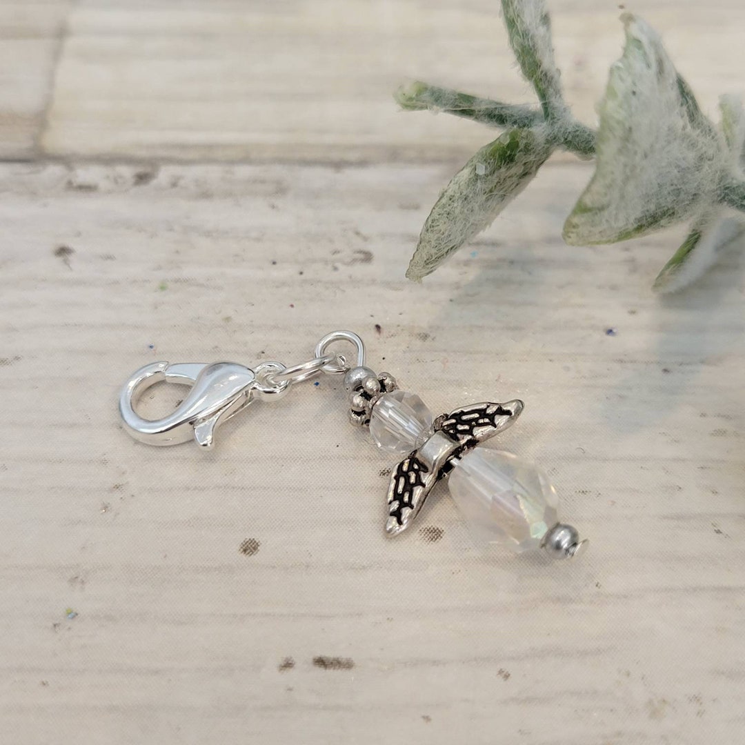 Glass Angel Clip-on Badge Reel or Phone Charm , Glass Bead Charm, Badge ...