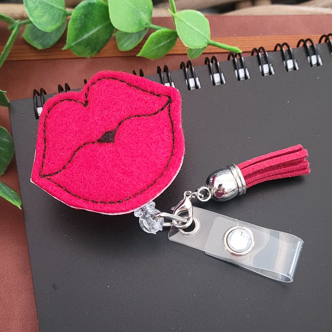 Red Lips Badge Reel, Lips Lanyard, Big Kiss Badge Reel, Valentine's Day ...