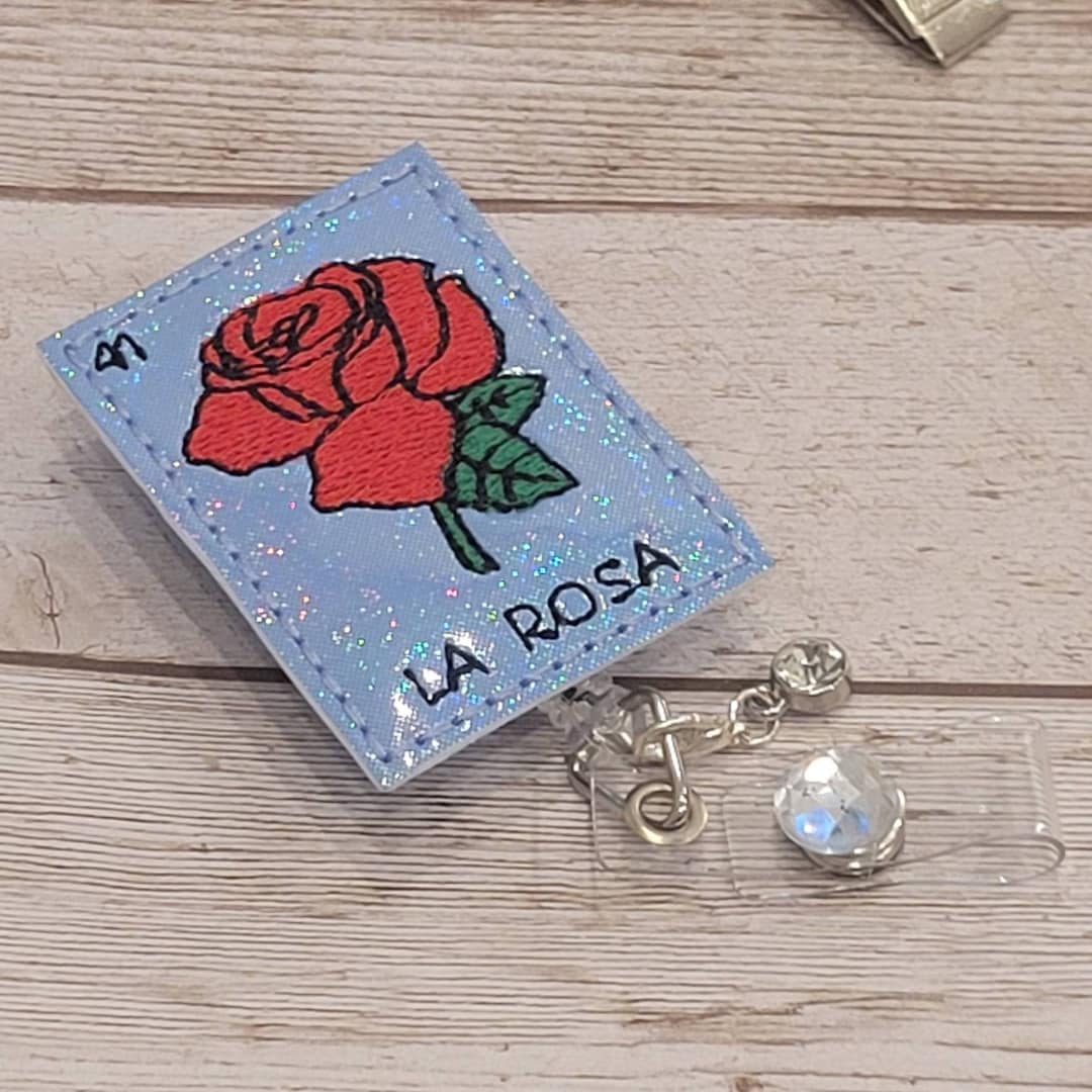 La Rosa Badge Reel, Rose Interchangeable Badge Reel, Loteria Lanyard ...