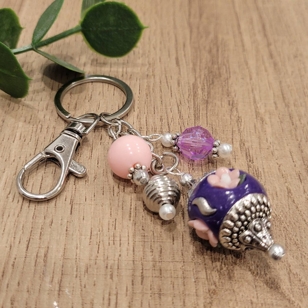Purple Beaded Keychain, Fancy Beaded Keychain With Lobster Clasp ...