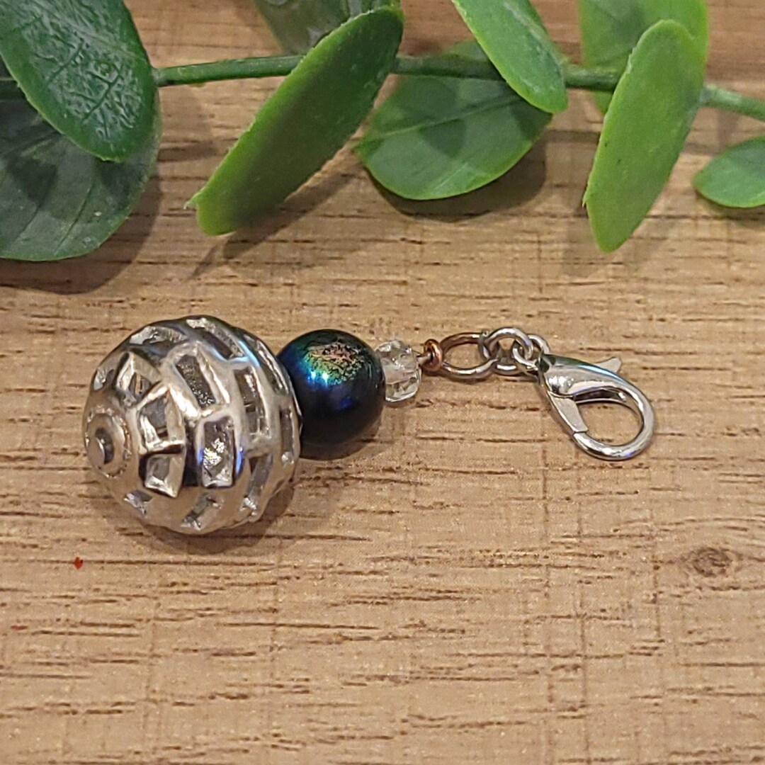 Silver and Black Basket Sphere Charm, Badge Reel Charm, Bead Charm ...