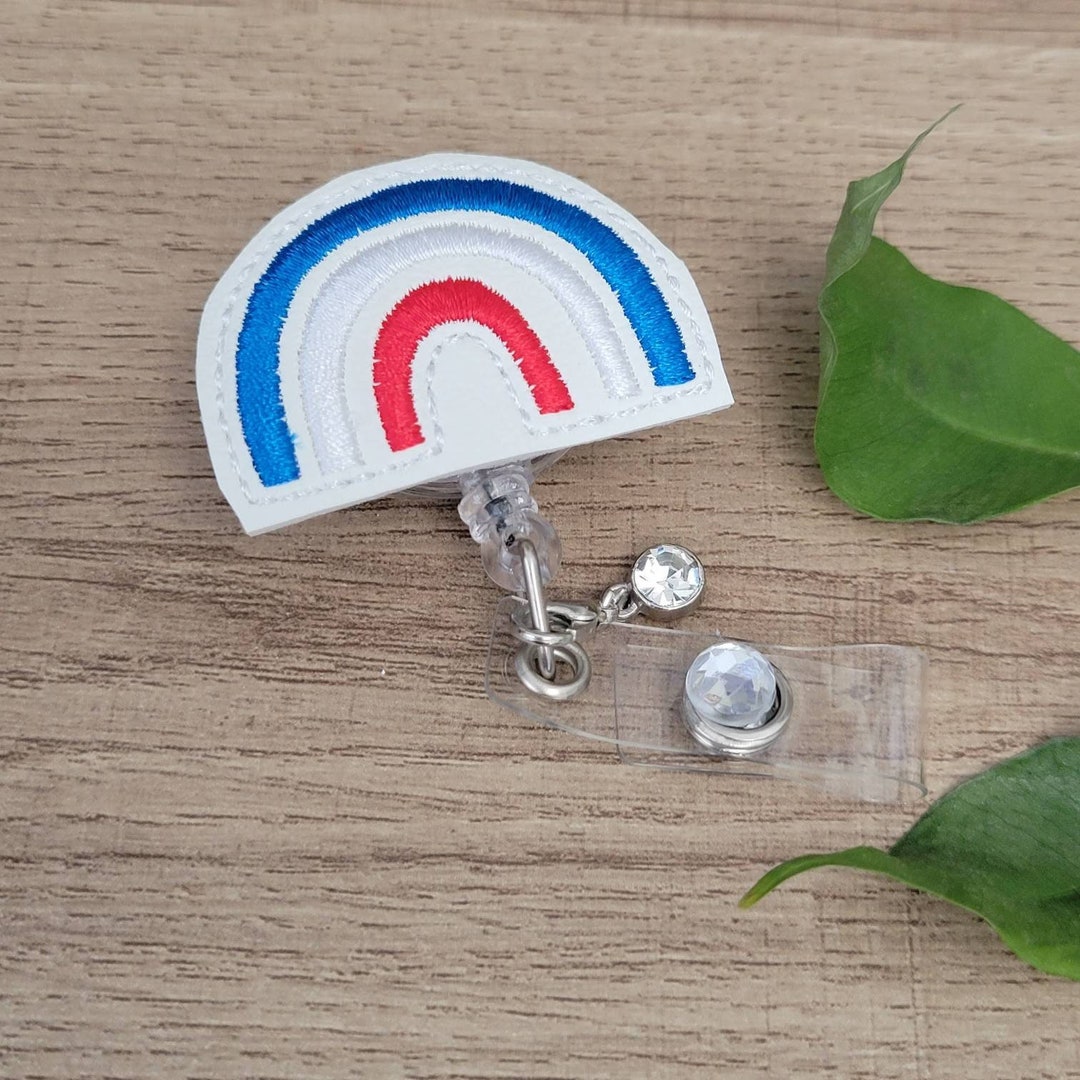 Patriotic Rainbow Badge Reel - Rainbow ID Badge Clip - Rainbow Badge ...