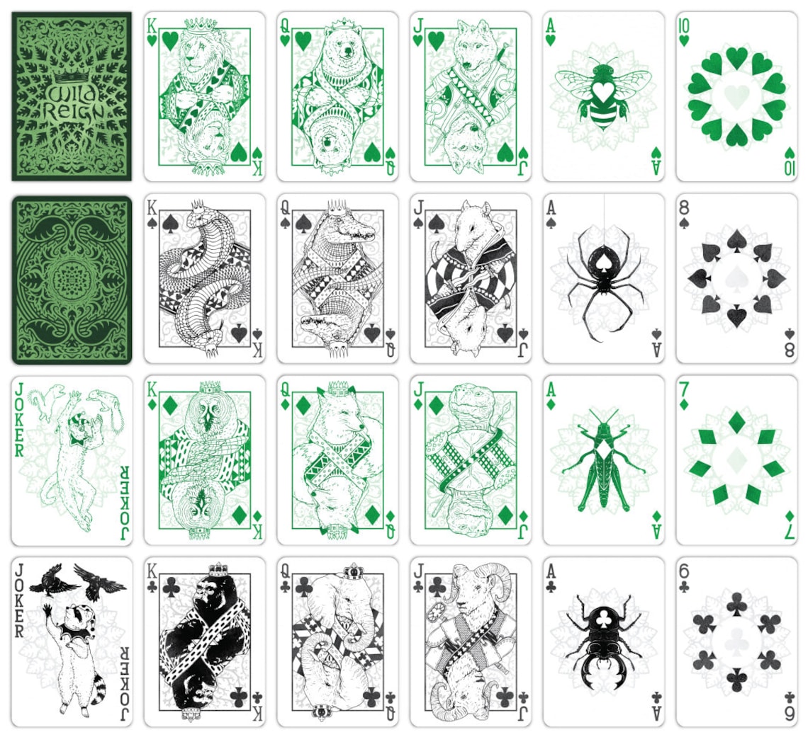 WILD REIGN Playing Cards: Evergreen and Crimson Decks - Etsy