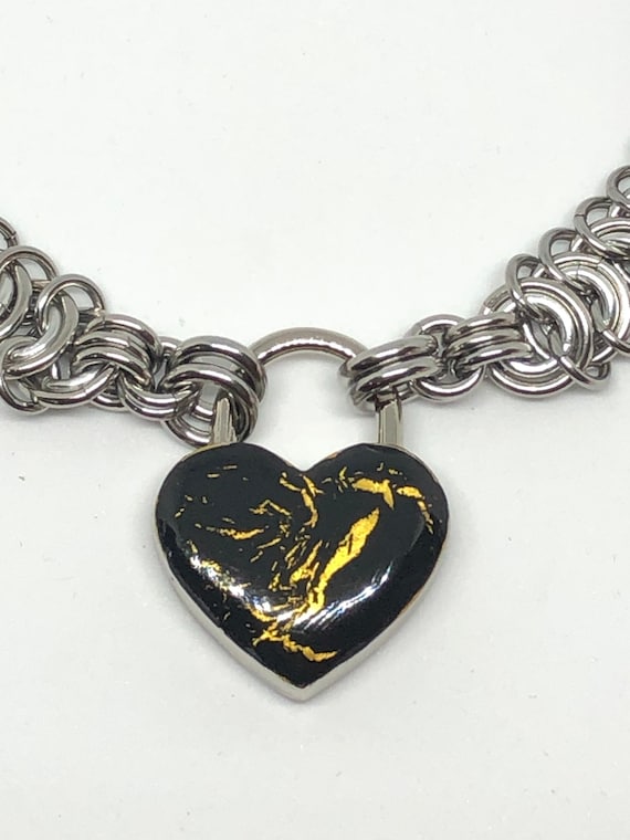 Cracked Style Mini Heart Collar Lock BDSM 24/7 Wearable Black | Etsy