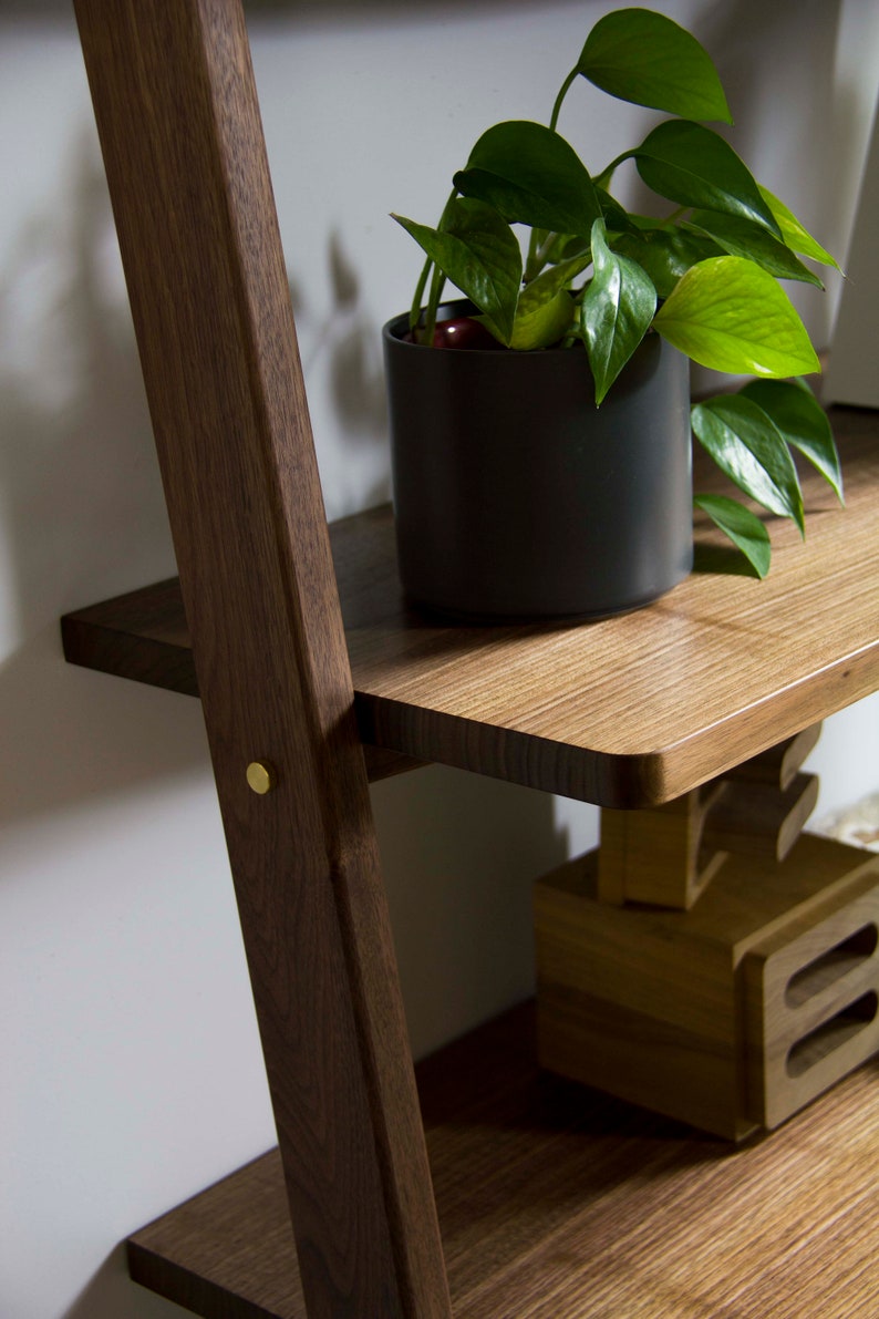 Mid Century Modern Walnut Ladder Shelf With Drawer - Etsy