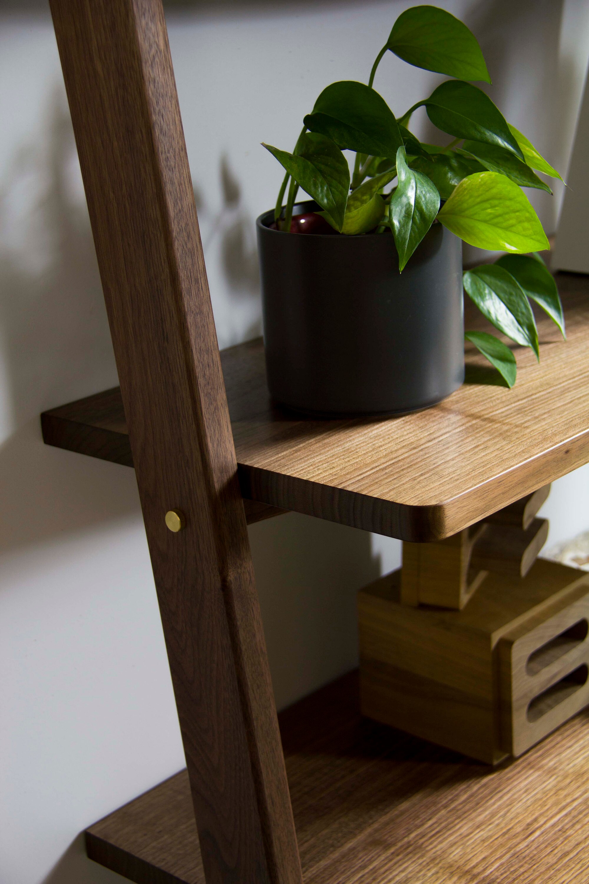 Mid Century Modern Walnut Ladder Shelf With Drawer - Etsy