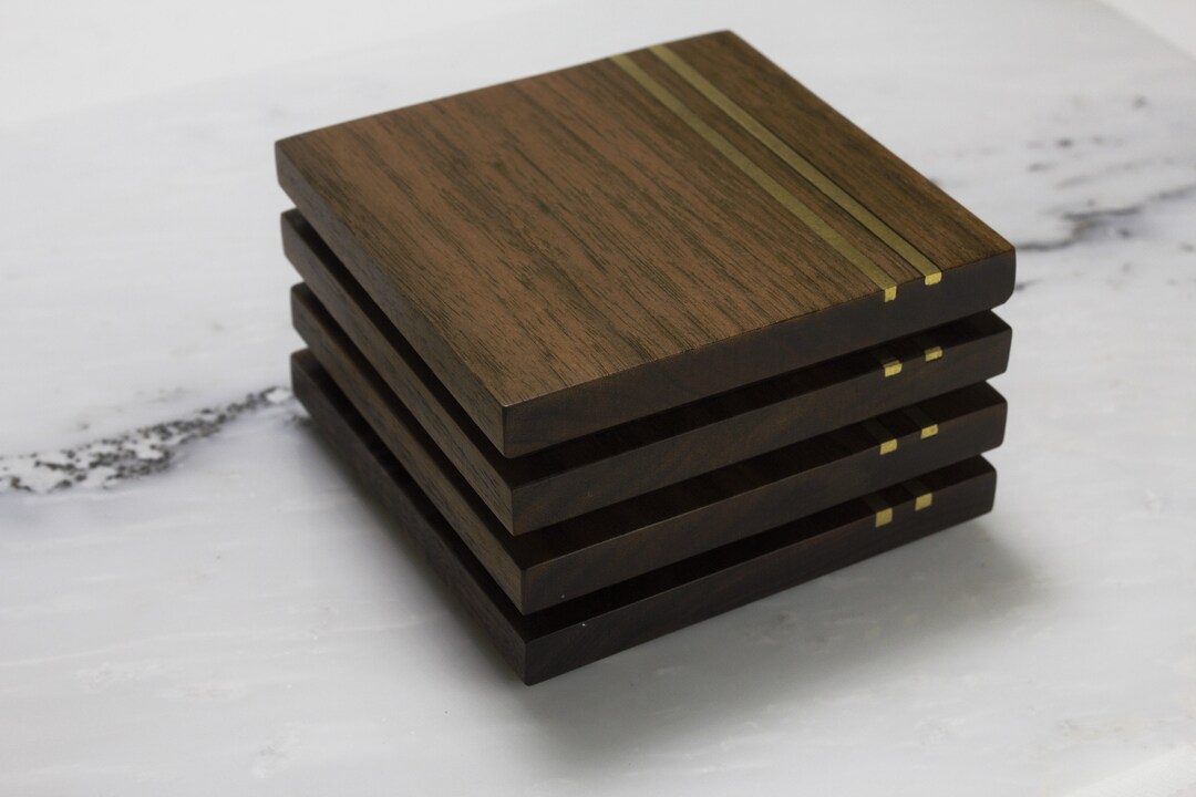Square Walnut and Brass Drink Coasters- Square - Etsy