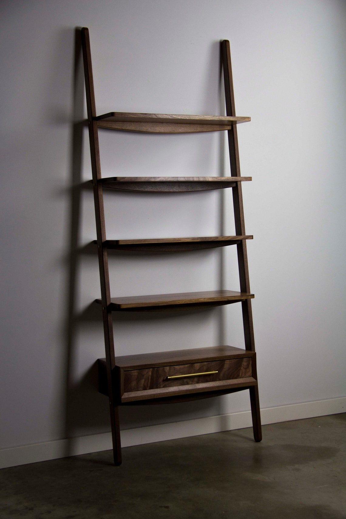 Mid Century Modern Walnut Ladder Shelf With Drawer - Etsy