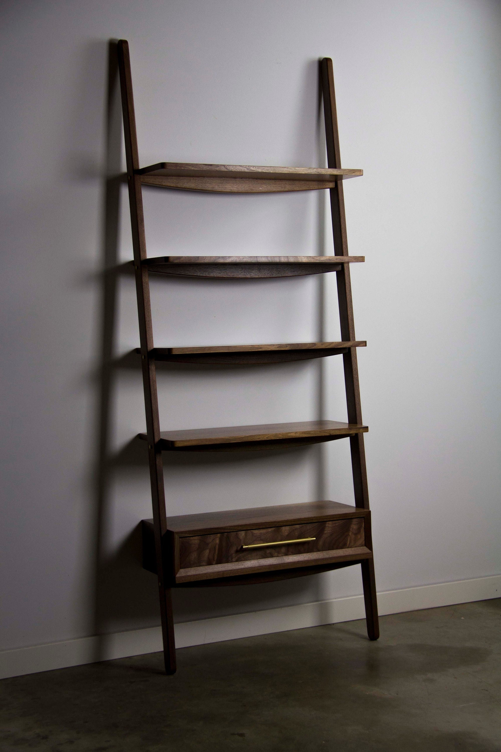 Mid Century Modern Walnut Ladder Shelf With Drawer - Etsy