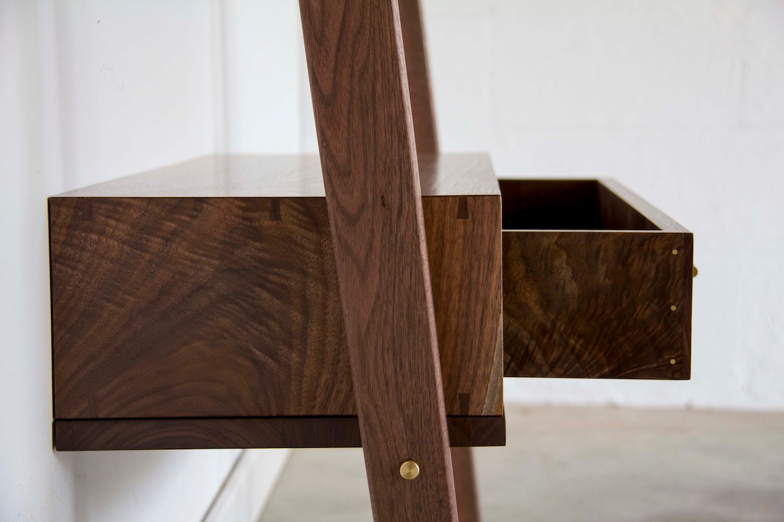 Mid Century Modern Walnut Ladder Shelf With Drawer - Etsy