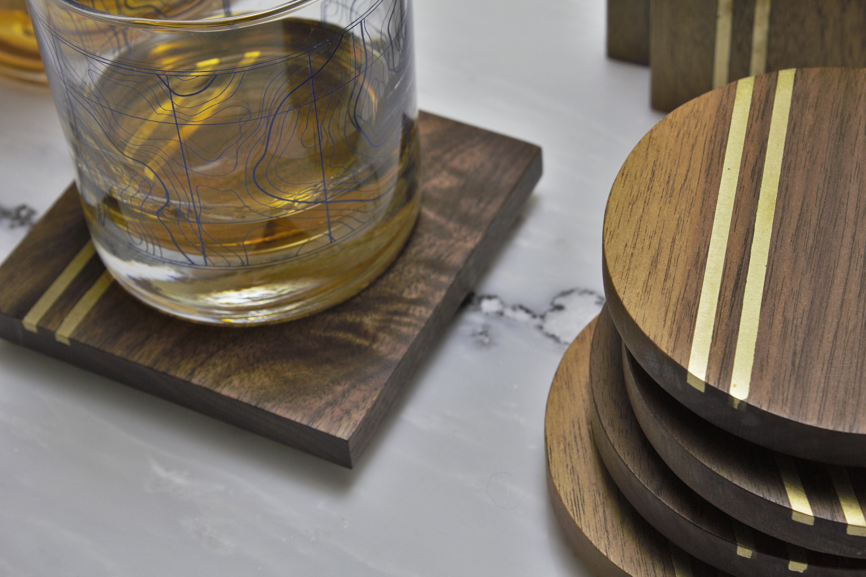 Square Walnut and Brass Drink Coasters- Square - Etsy