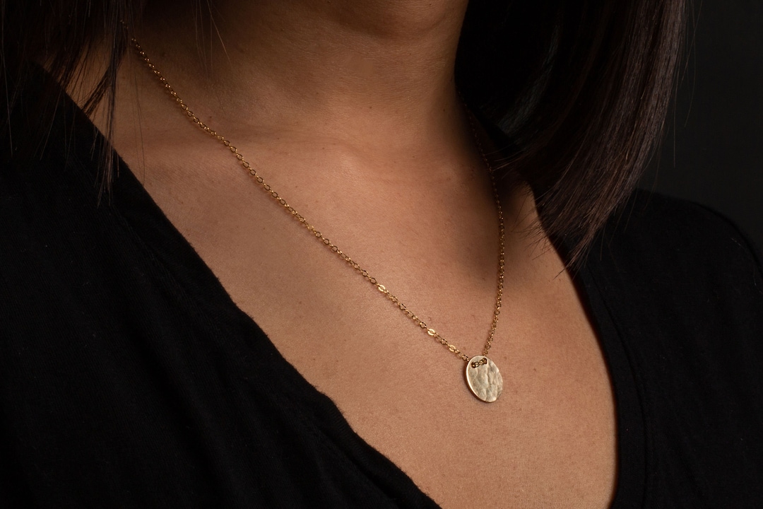 Gold Disc 18" Necklace. Disc Necklace. Layering Necklace. Textured Disk ...