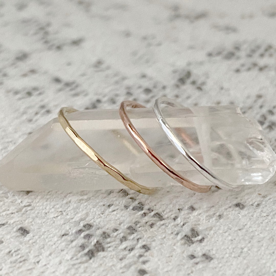 Thin Hammered Stacking Ring. 1mm Ring. Gold Ring. Rose Gold Ring. Sterling Silver Ring ...